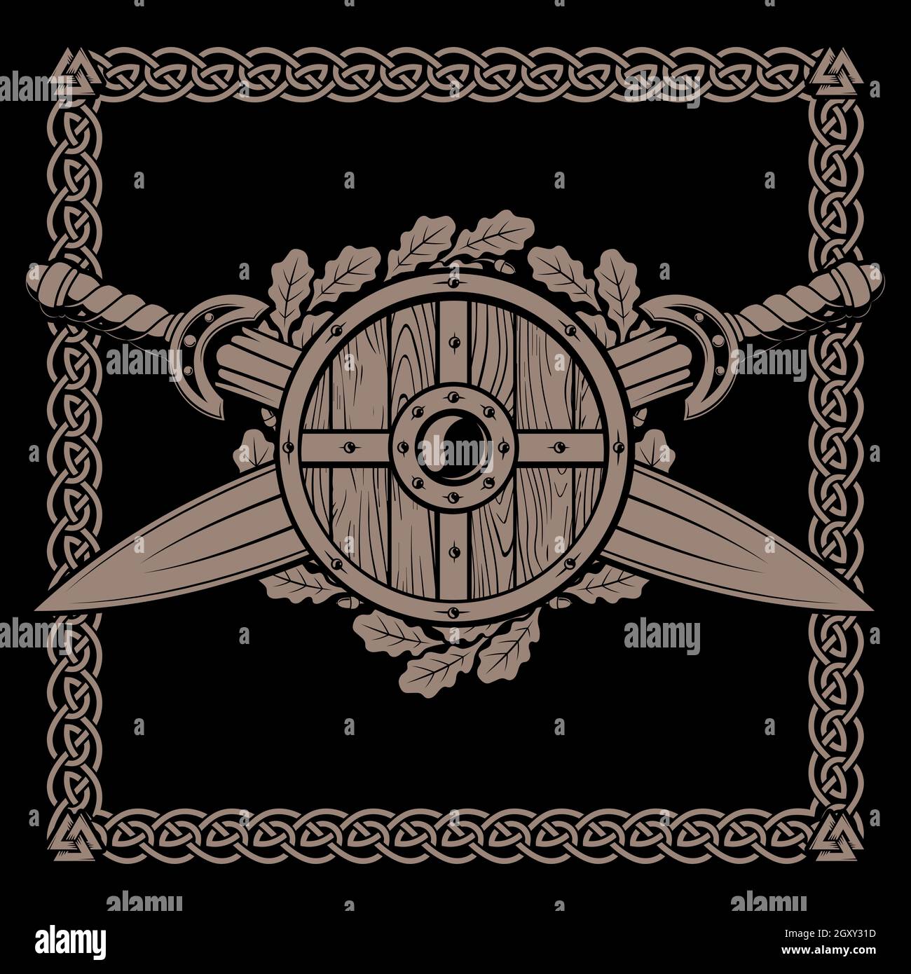 Celtic Scandinavian design. Warriors Shield, two crossed viking swords ...