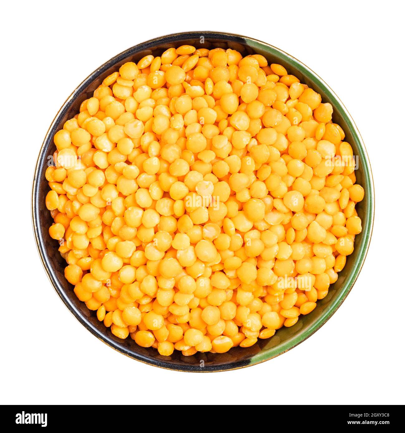top view of raw whole red lentils in round bowl isolated on white ...