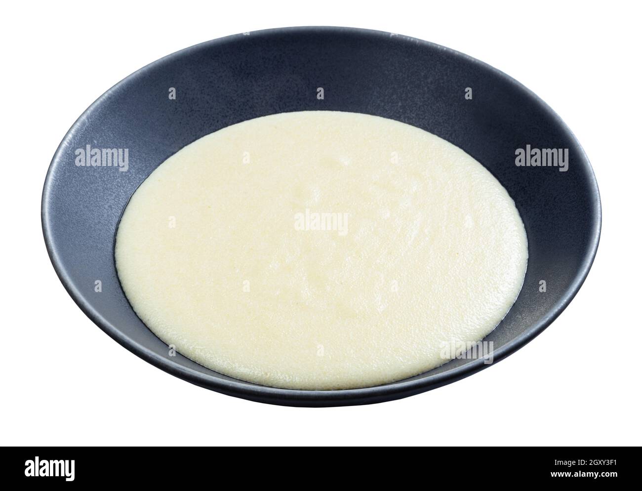 cooked semolina from durum wheat in gray bowl isolated on white ...