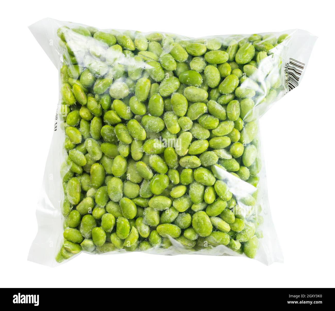 frozen Edamame (unripe soybeans) in plastic bag isolated on white ...