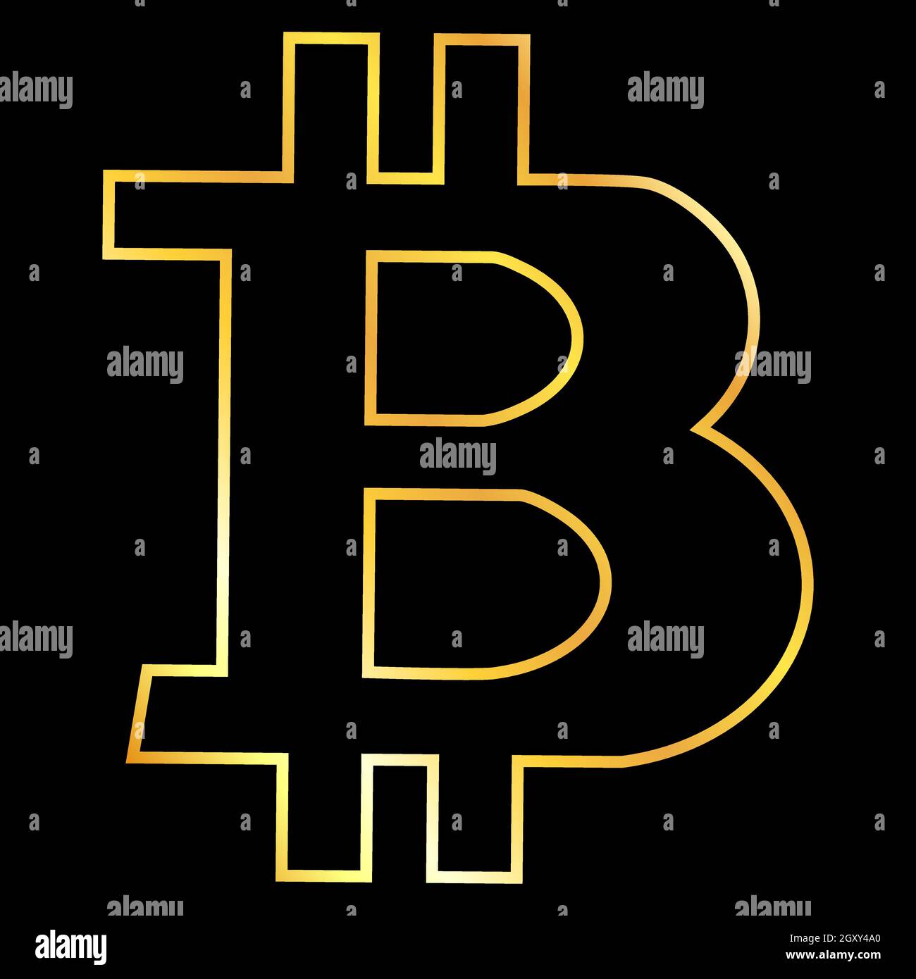 Gold contour Bitcoin BTC token symbol isolated on black. Design element ...