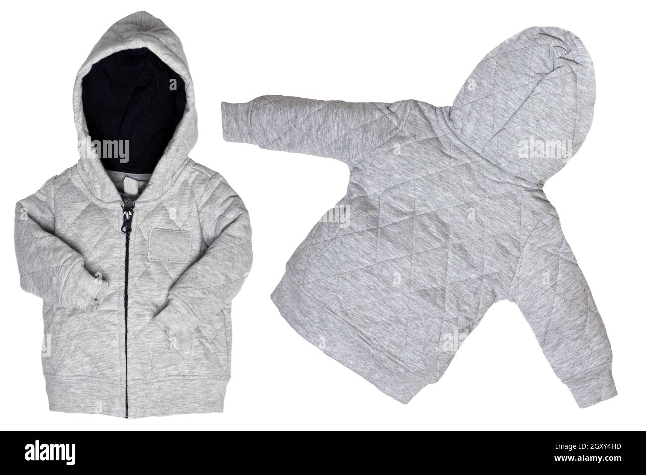 Kids jacket isolated. Closeup of a trendy gray hoodie jacket or ...