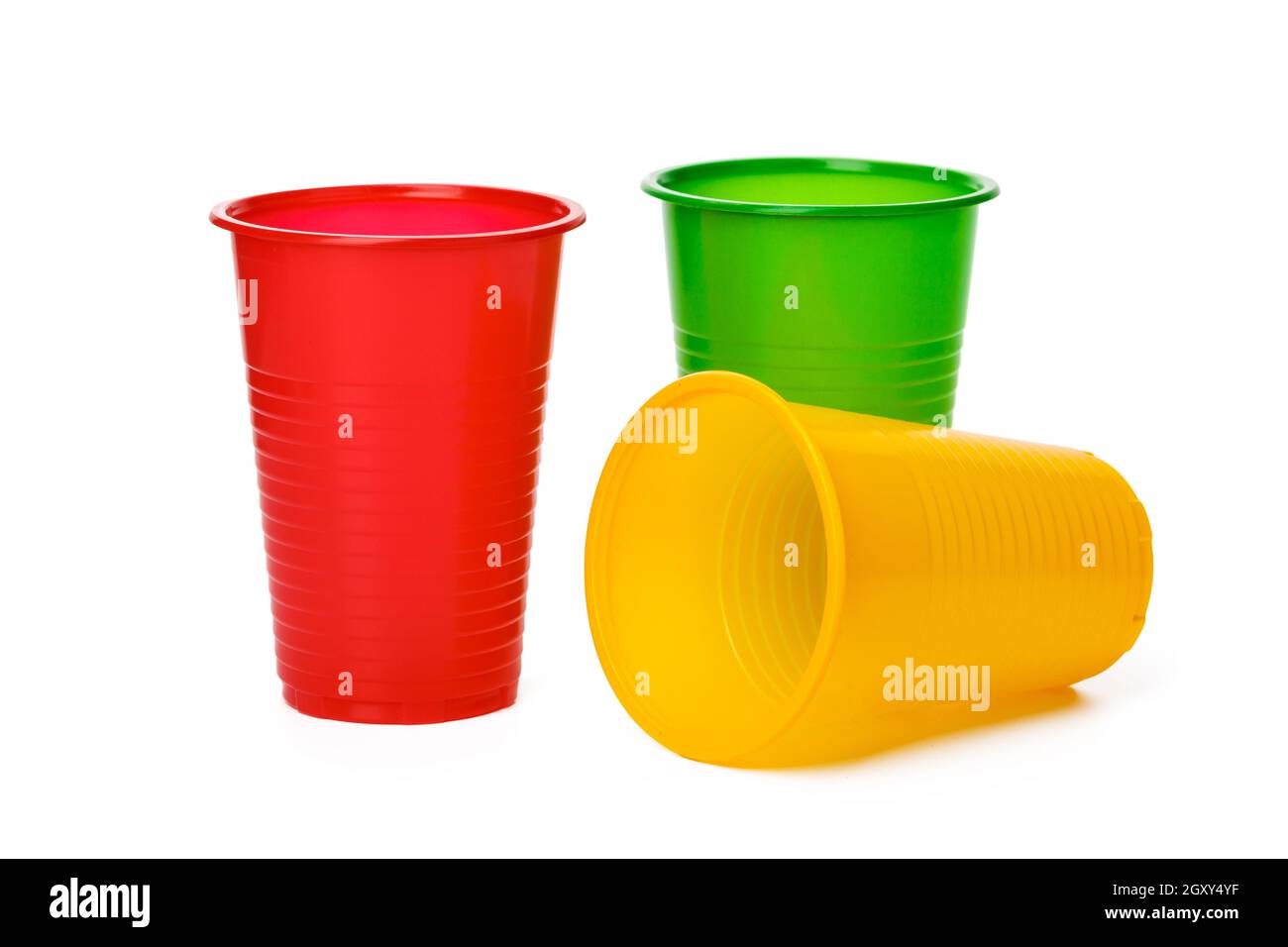 Colored plastic cups isolated on white background Stock Photo - Alamy