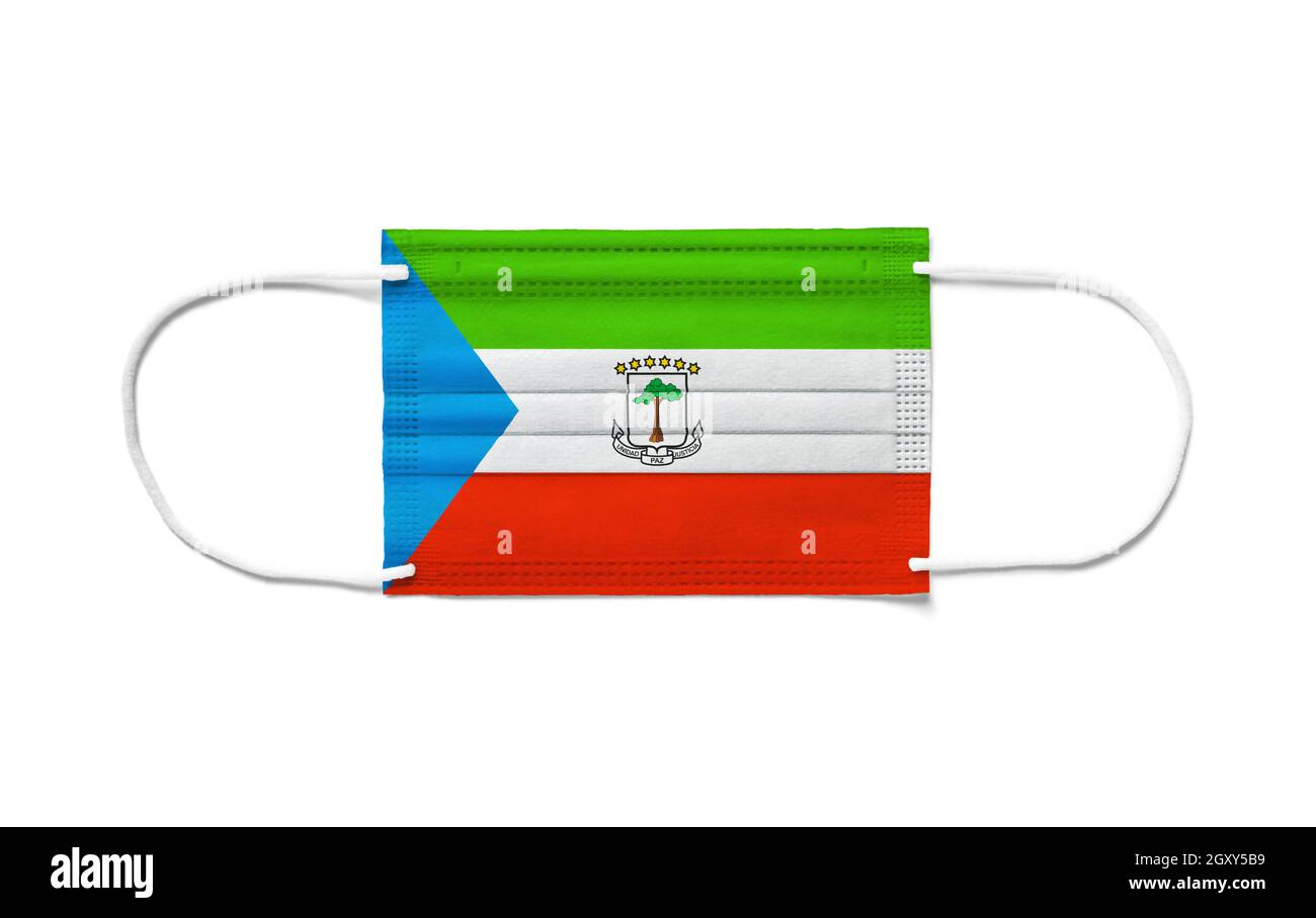 Flag of Equatorial Guinea on a disposable surgical mask. White ...