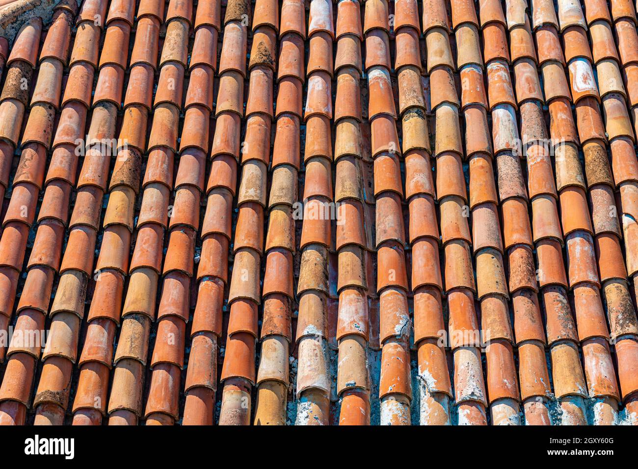Old tiled roof of house in Europe. Close up view with details Stock ...