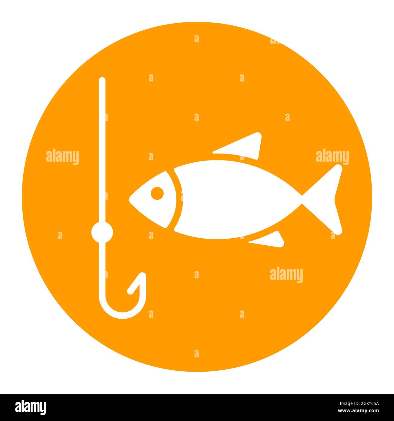 Fishing hook with fish vector white glyph icon. Camping and Hiking sign ...