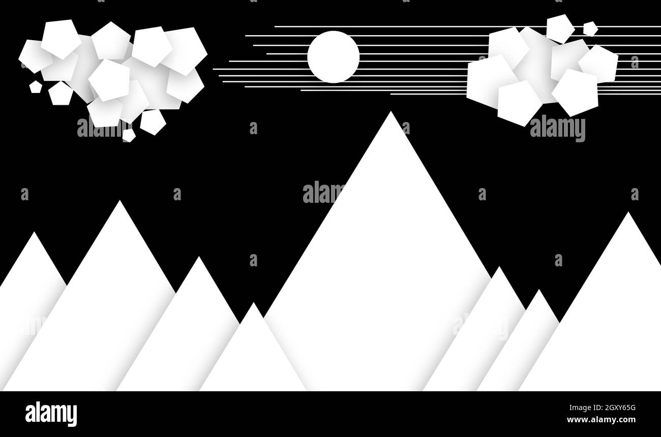 illustration of nature scene made of geometrical shapes with mountain ...