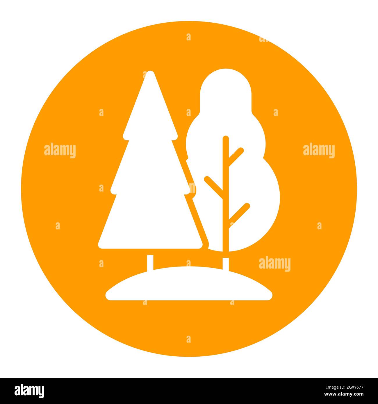Deciduous and conifer forest vector white glyph icon. Nature sign ...