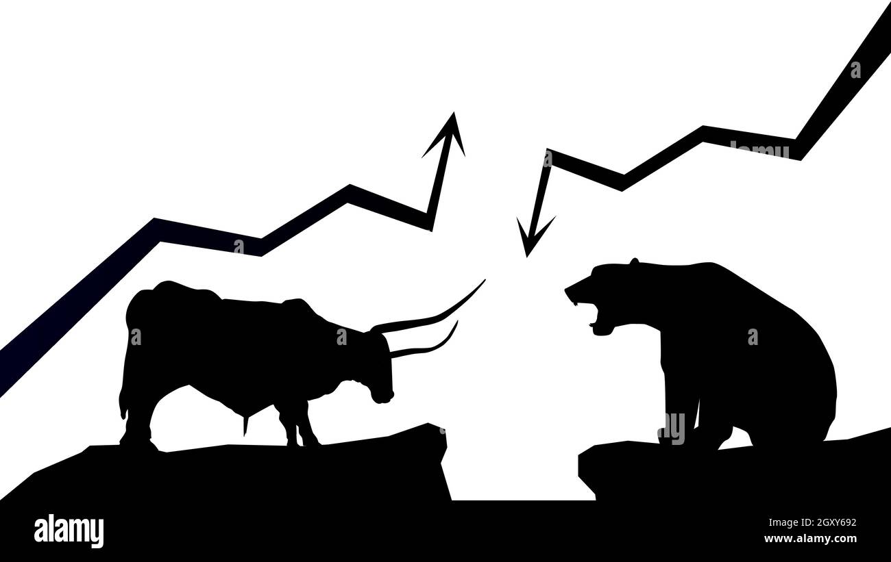 Silhouette bullish trend versus bearish trend with up and down arrows ...
