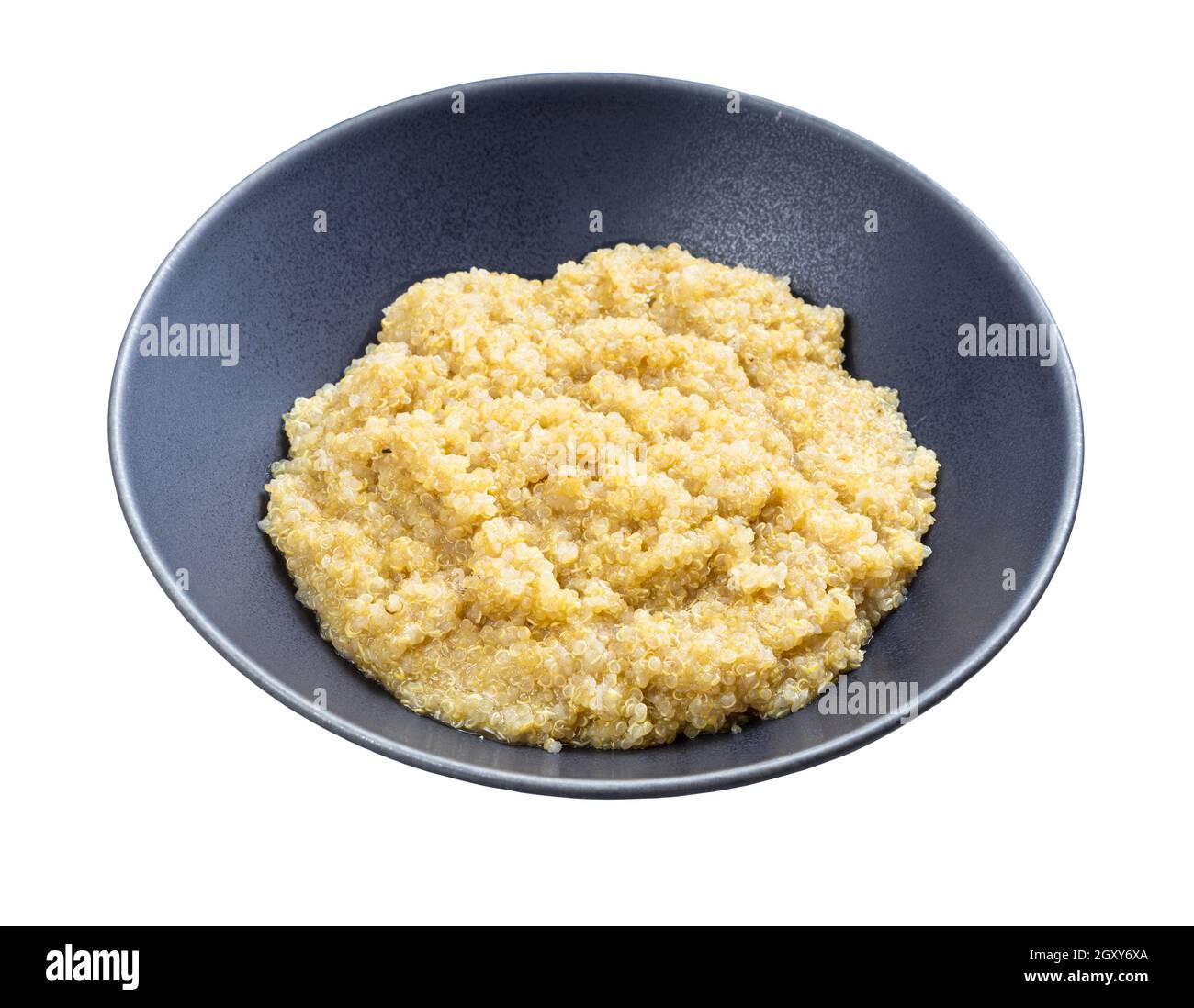 boiled porridge from quinoa grains in gray bowl isolated on white ...