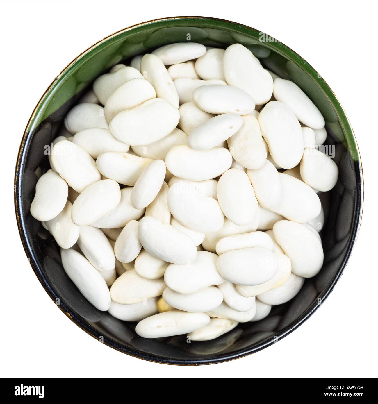 top view of white beans in round bowl isolated on white background ...