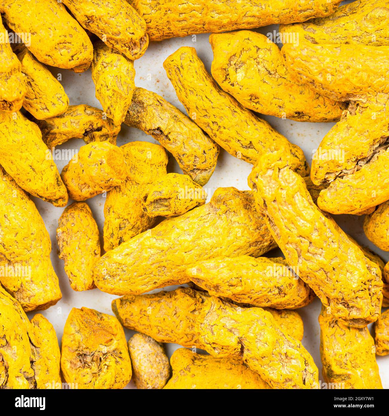 square food background - Turmeric (Curcuma) roots close up Stock Photo ...