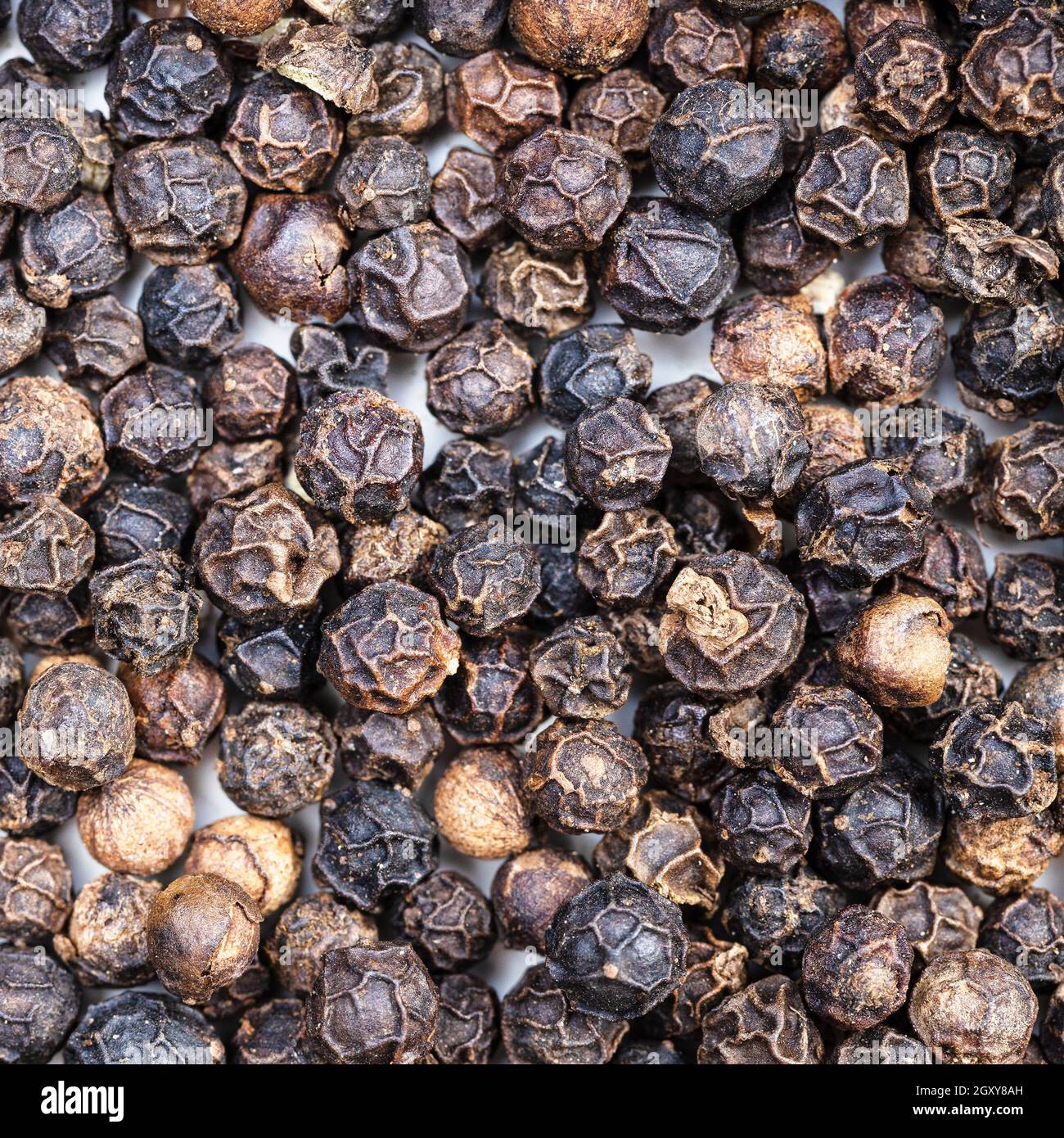 square food background - black pepper peppercorns close up Stock Photo ...