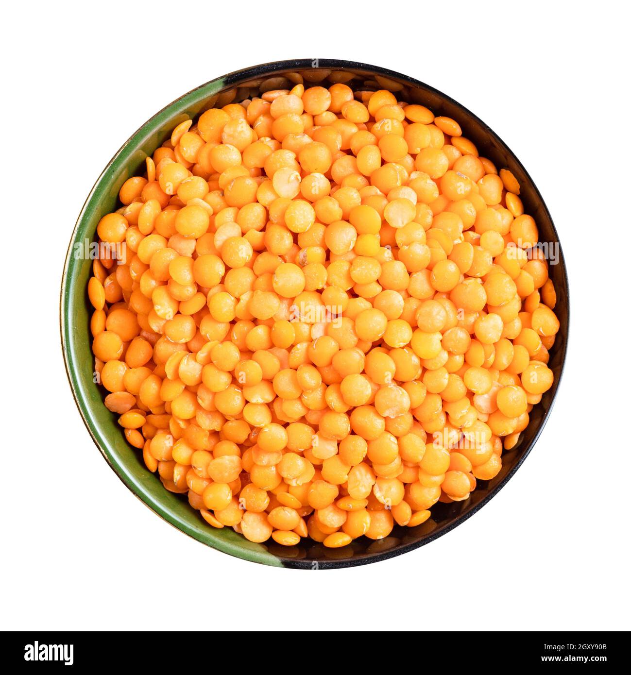 top view of raw whole red lentils in round bowl isolated on white ...