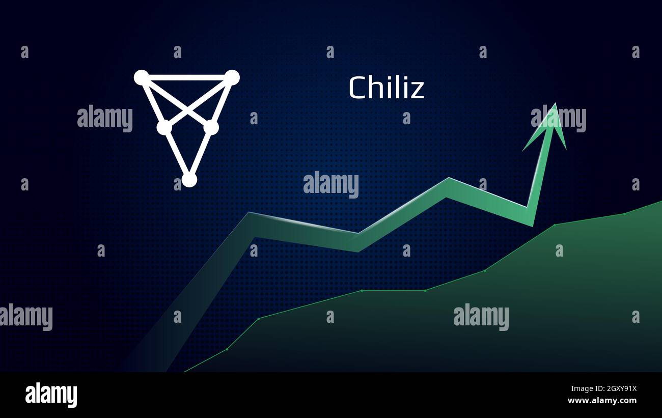 Chiliz CHZ in uptrend and price is rising. Crypto coin symbol and green ...