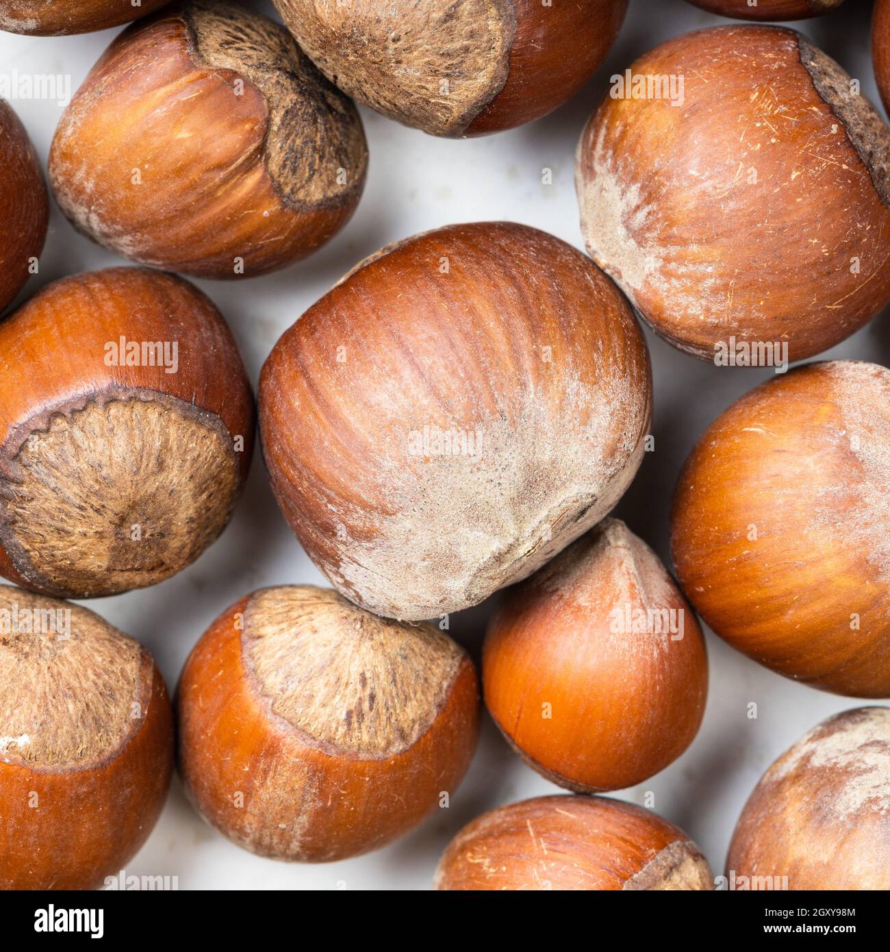 square food background - whole hazelnuts close up Stock Photo - Alamy