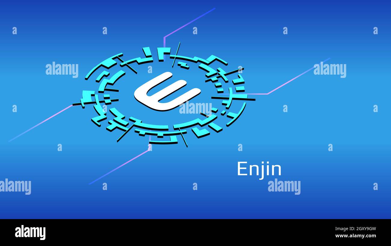 Enjin ENJ isometric token symbol in digital circle on blue background ...