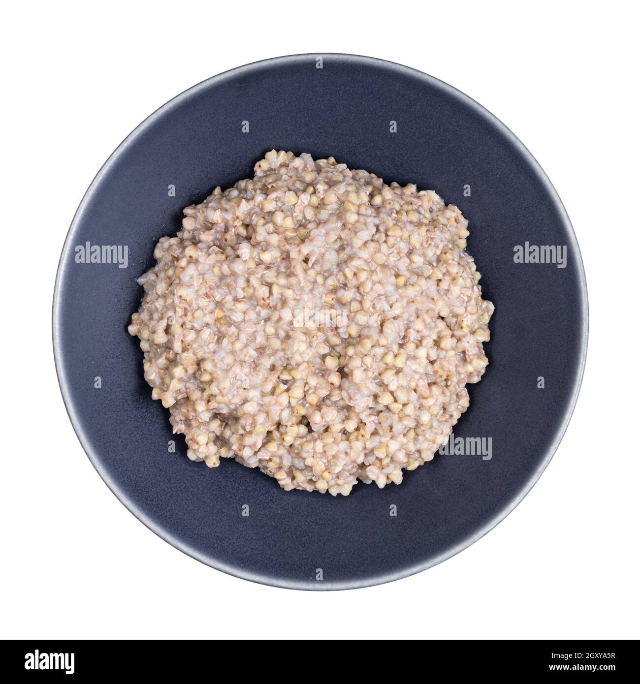 top view of kasha from green buckwheat in gray bowl isolated on white ...