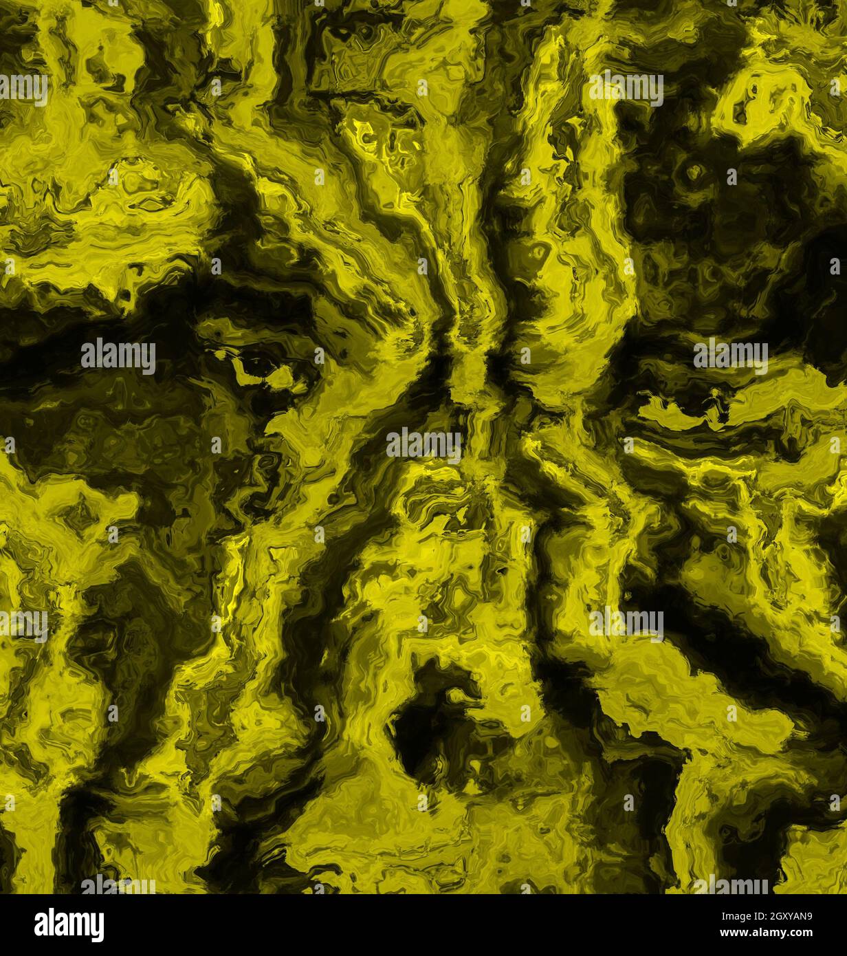 Wavy and haphazard mixing of yellow shades on black canvas. Concept of ...