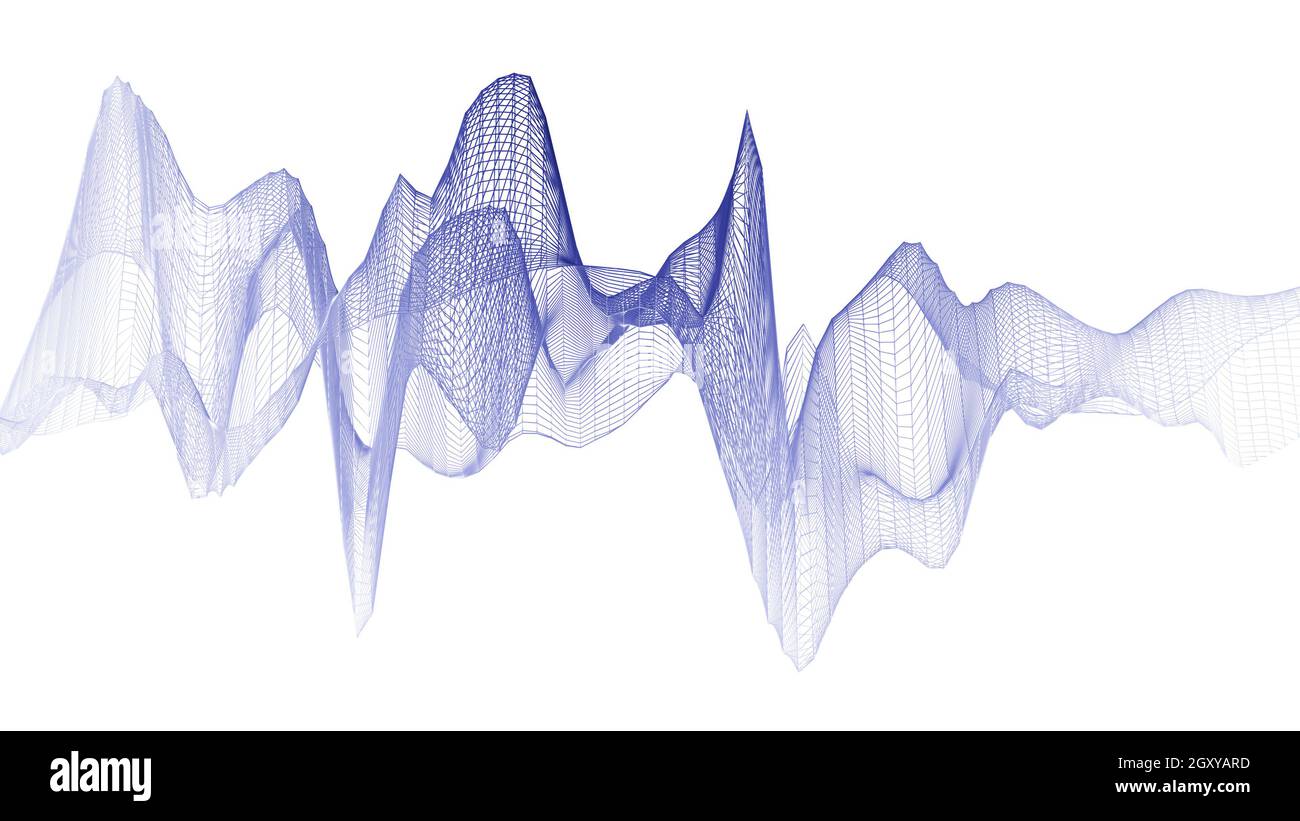 Blue 3d Wireframe Wave Structure Abstract Visualization Of Audio Sound Waves Isolated Against