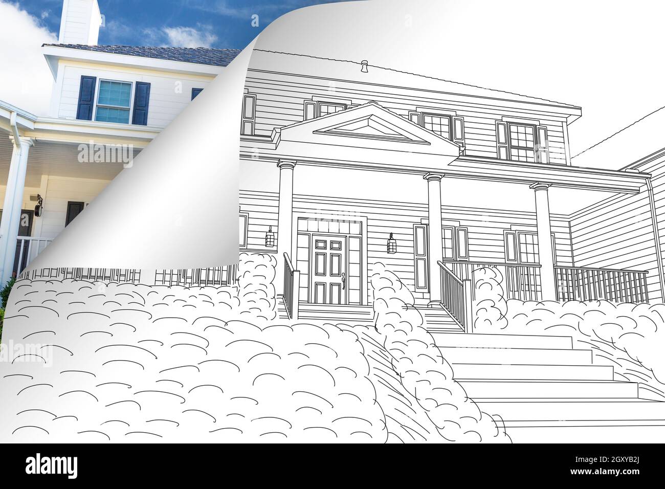 House Drawing Page Corner Flipping with Photo Behind Stock Photo - Alamy
