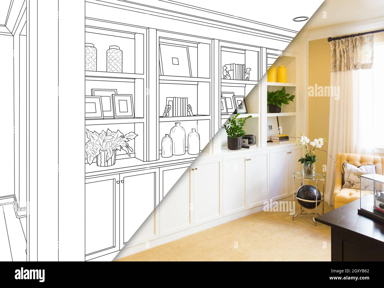 Custom Built-in Shelves and Cabinets Design Drawing with Cross Section ...