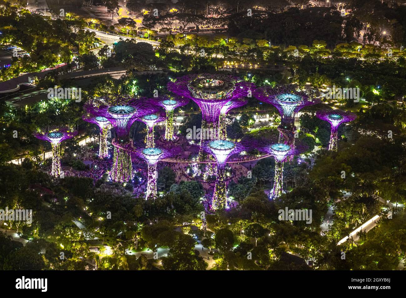 Marina Bay Sands night view from the observatory (Singapore). Shooting ...