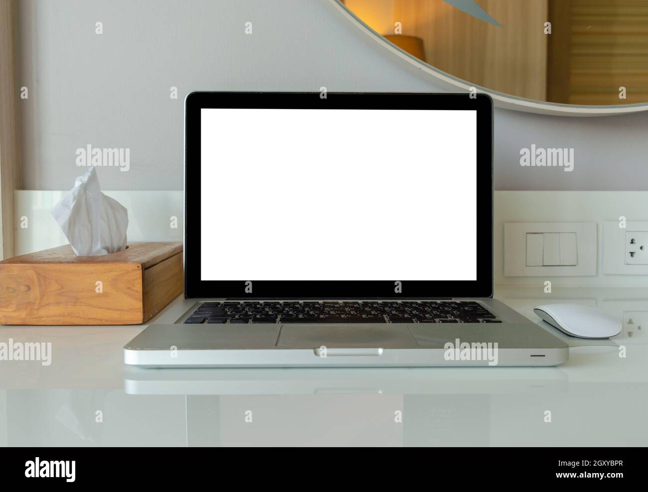 computer laptop mock up and mouse white blank screen for advertising ...