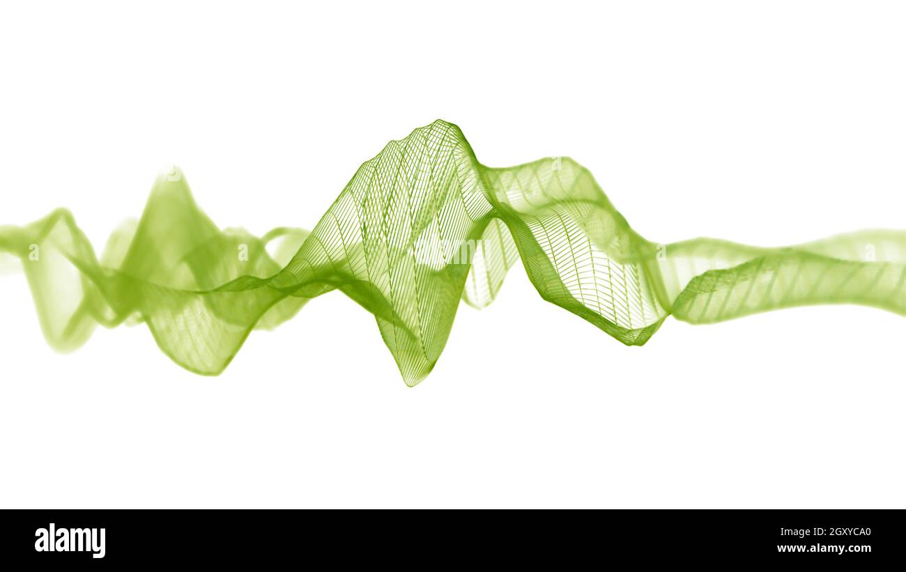 Green 3d Wireframe Wave Structure Abstract Visualization Of Audio Sound Waves Isolated Against