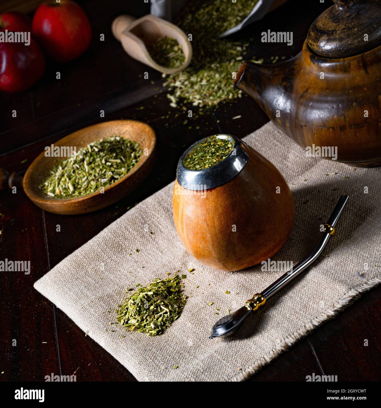 Prepare yerba mate with calabash and bombilla Stock Photo - Alamy