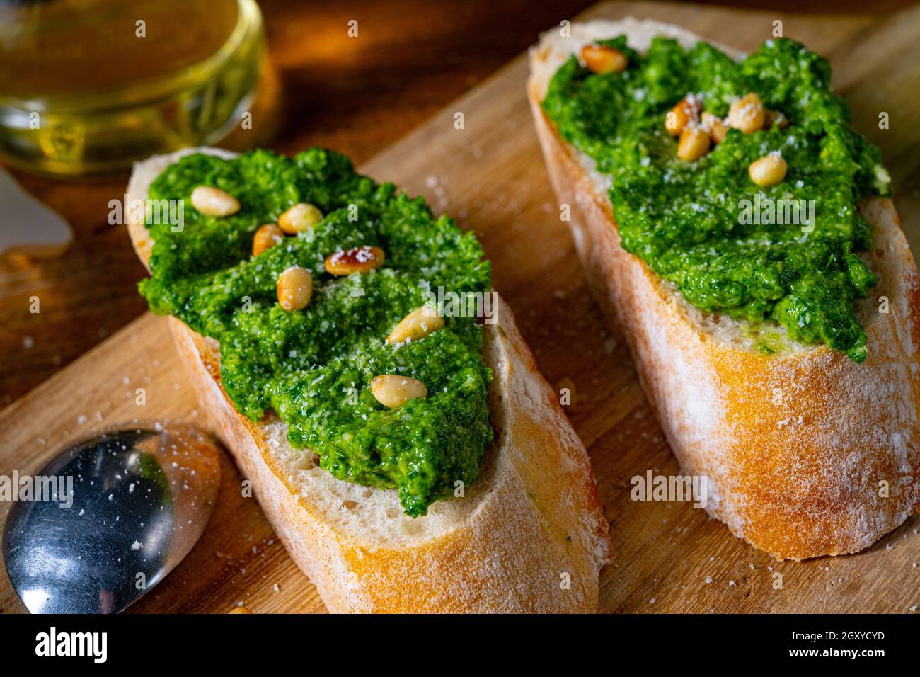 rustic wild garlic pesto baguette Stock Photo - Alamy