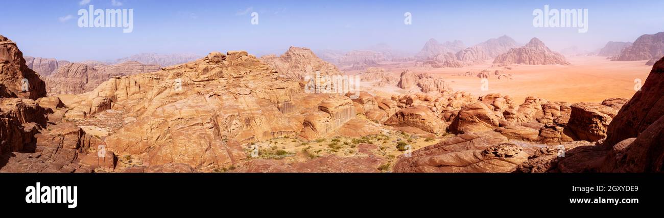 Vivid and colorful panorama of the Wadi Rum desert in Jordan as seen ...