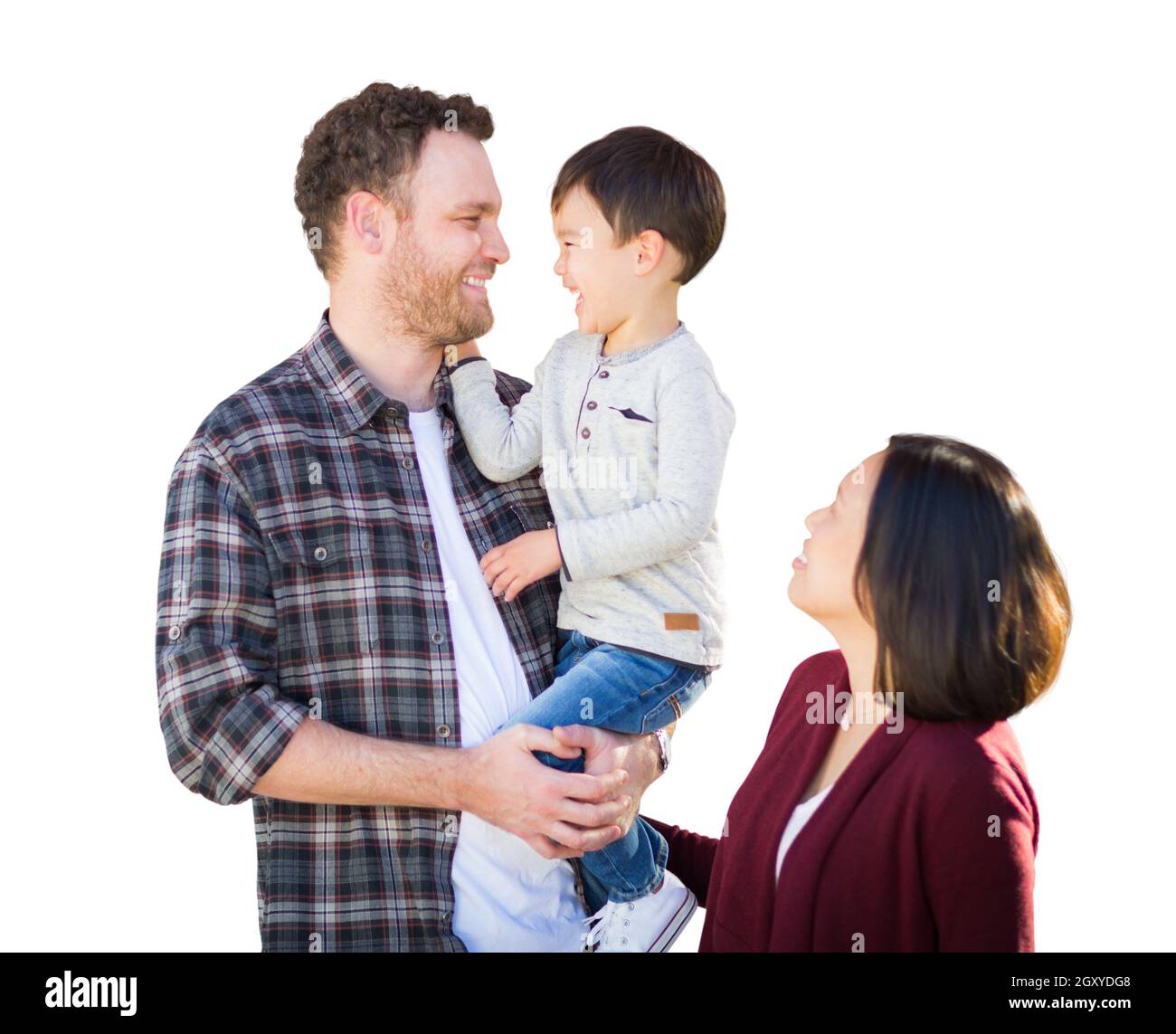Young Mixed Race Caucasian and Chinese Family Isolated in a White ...