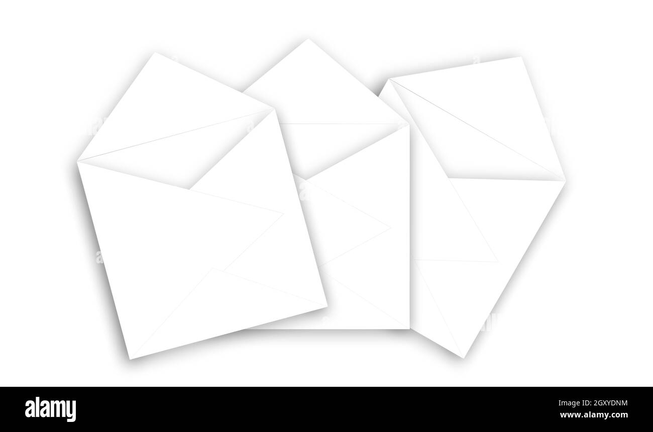 A batch of three clear envelopes isolated on white background with soft ...