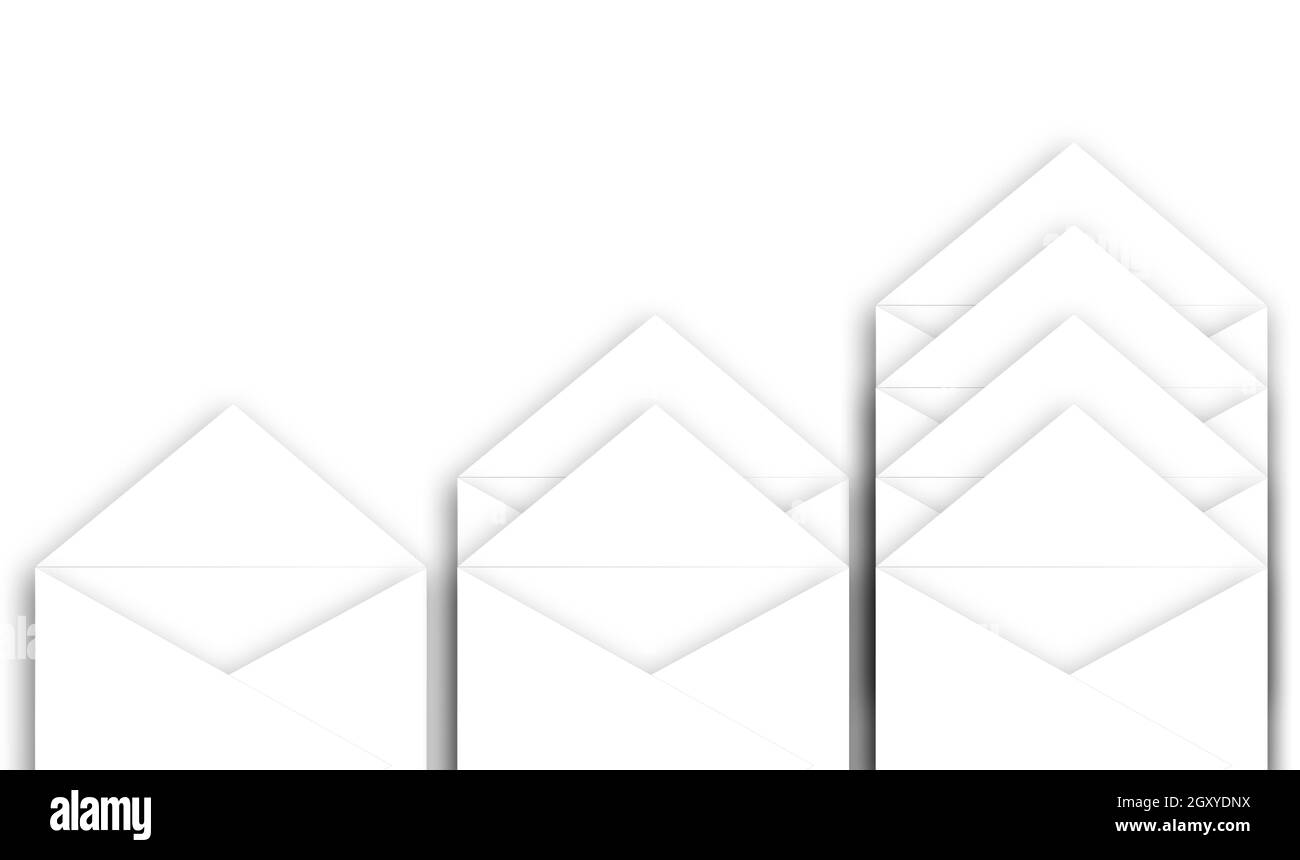 a batch of blank isolated envelopes on white isolated background with ...