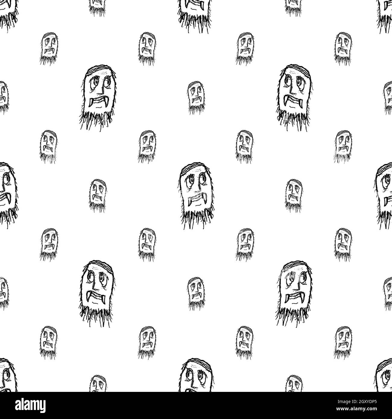 Sketchy style pencil drawing monster motif seamless black and white ...