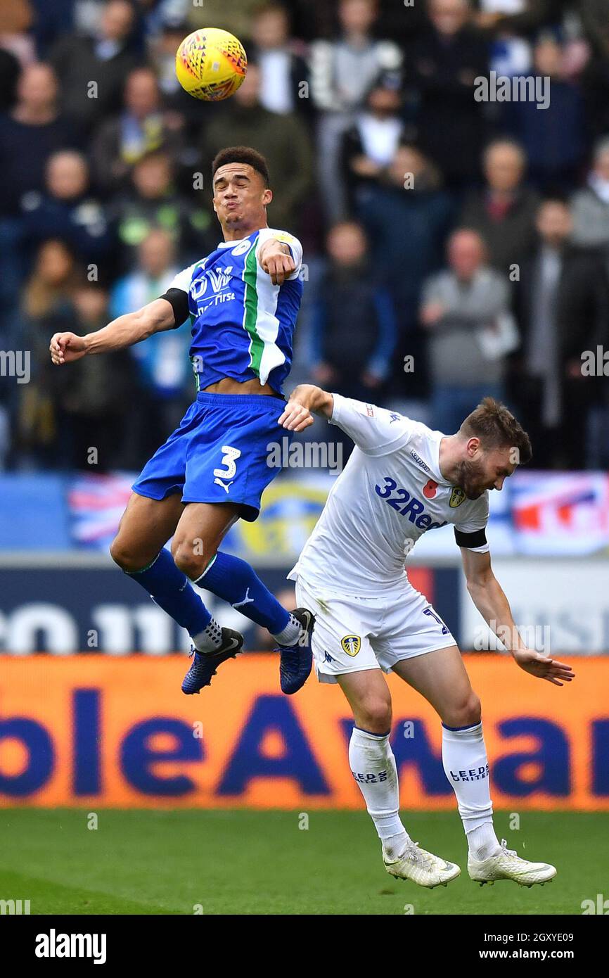 Leeds United's Stuart Dallas and Wigan Athletic's Antonee Robinson ...