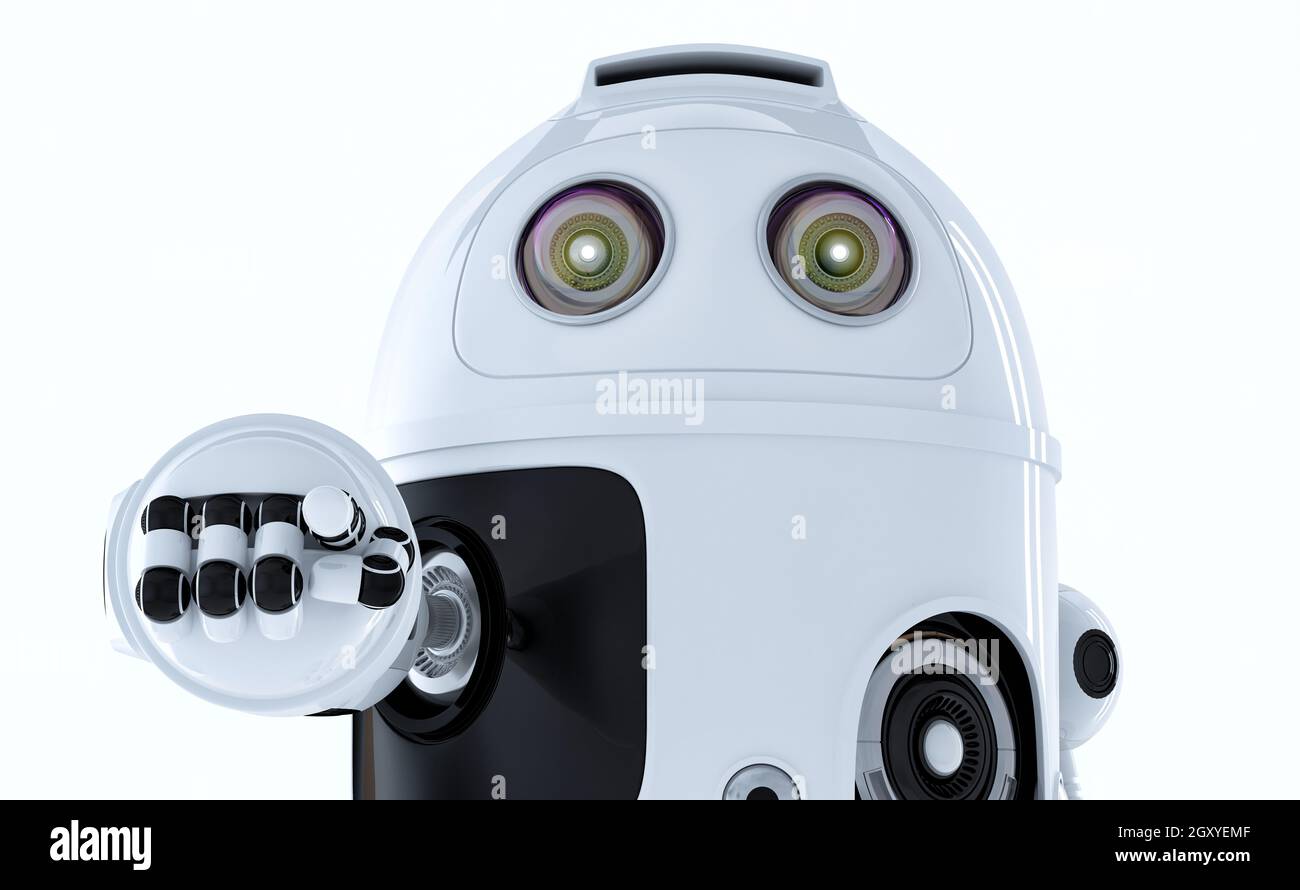 Android robot pointing at you. Isolated on white background Stock Photo ...