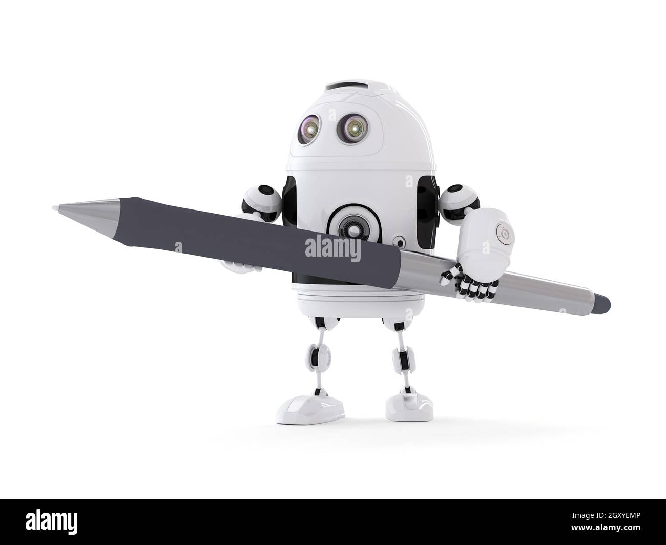 Robot with Pen. Isolated on white Stock Photo - Alamy