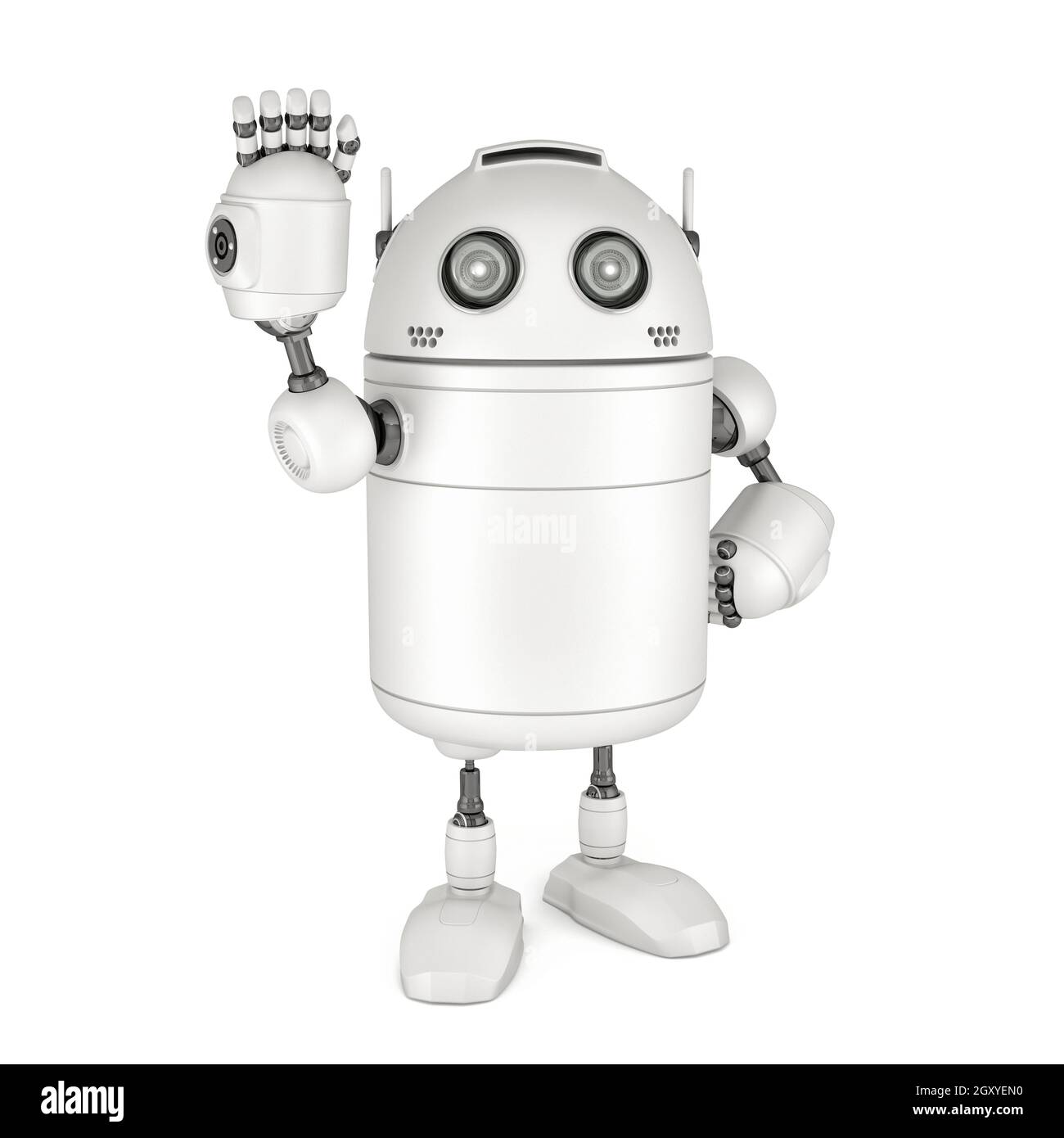 Friendly robot waving hello. Isolated on white Stock Photo - Alamy Friendly robot waving hello. Isolated on white Stock Photo - Alamy