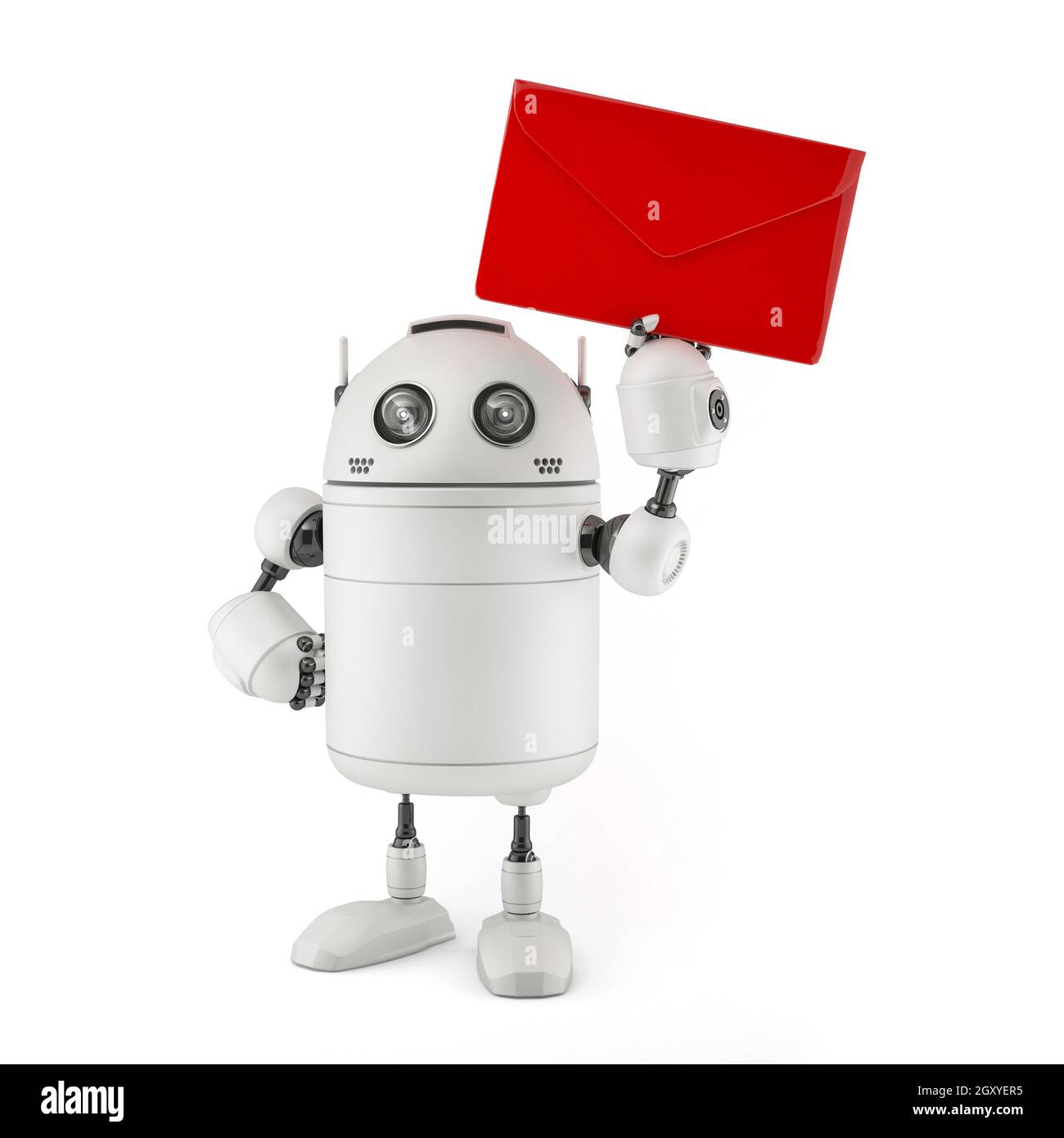 Robot wit red mail. Isolated on white Stock Photo - Alamy
