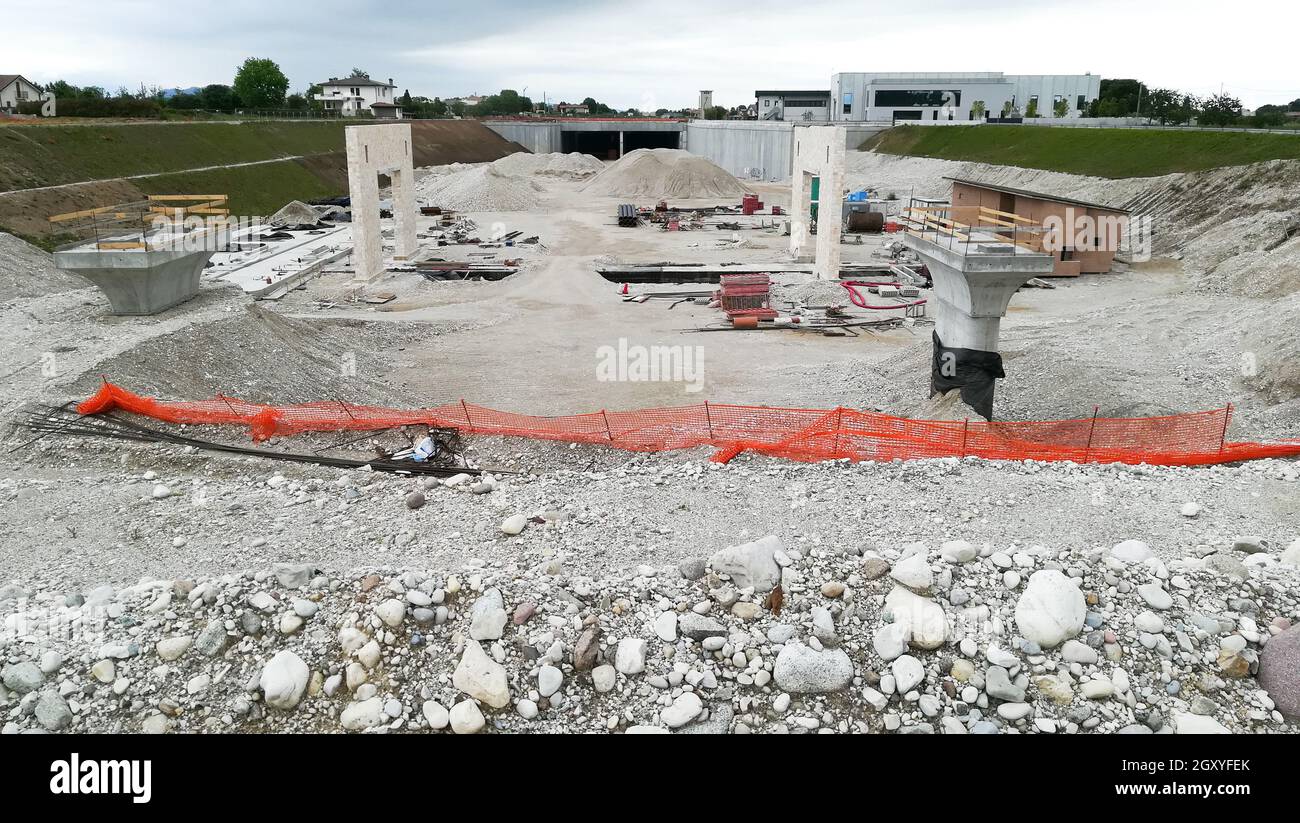 Highway construction site view. Civil engineering. Road on costruction ...