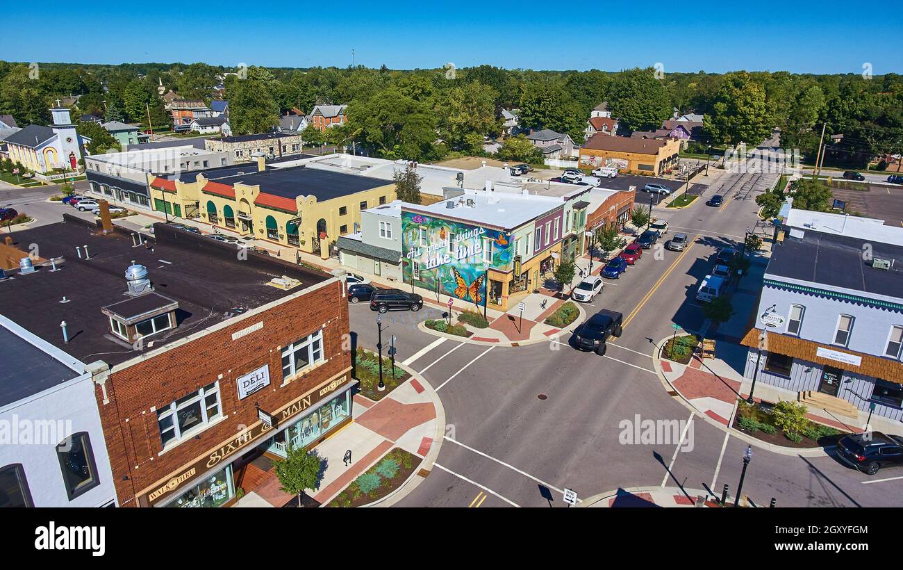 Aerial view of shopping center in rural city Stock Photo - Alamy