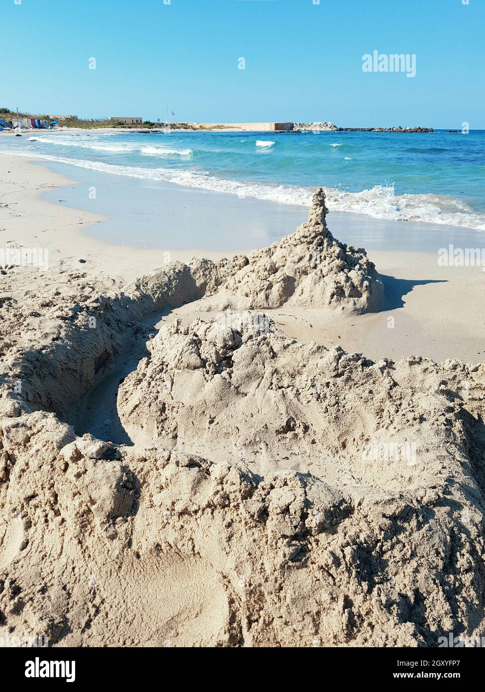 Sand castle on Penna Grossa beach, Torre Guaceto Stock Photo - Alamy