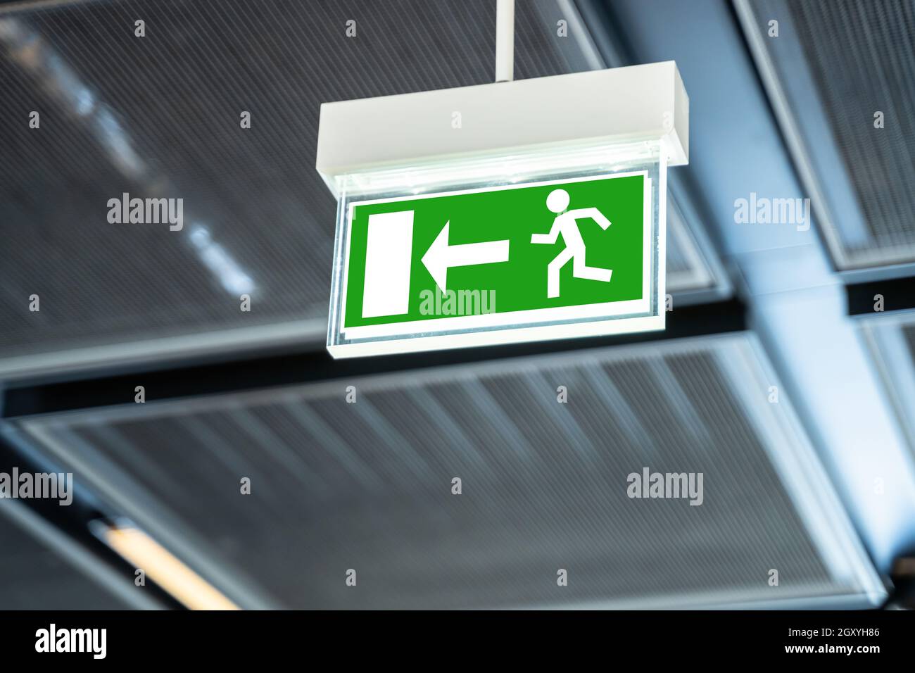 Emergency Evacuation Exit Sign. Fire Caution Label Stock Photo - Alamy