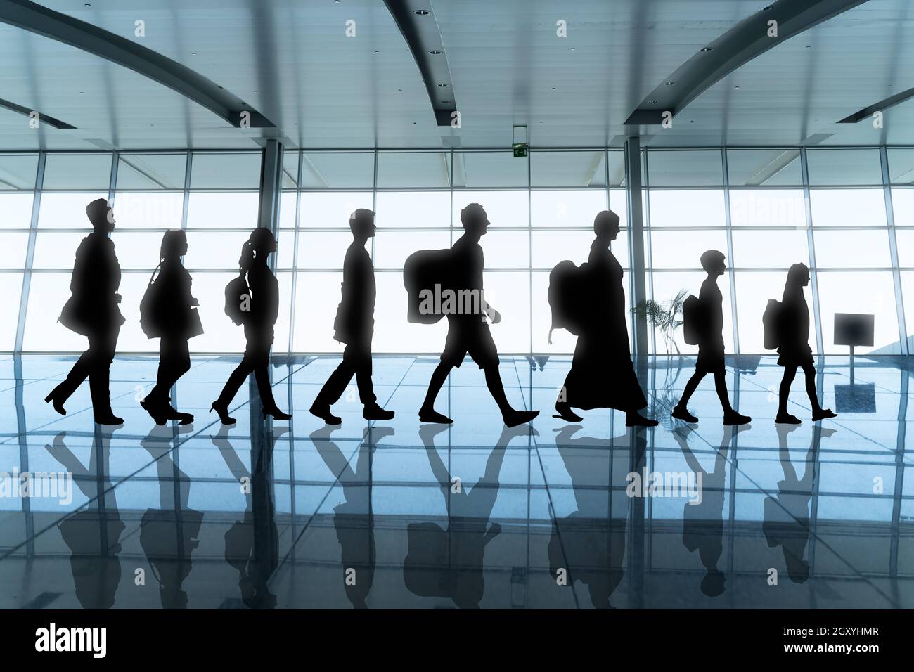People Crowd Rush To Travel In Airport Hall Stock Photo - Alamy