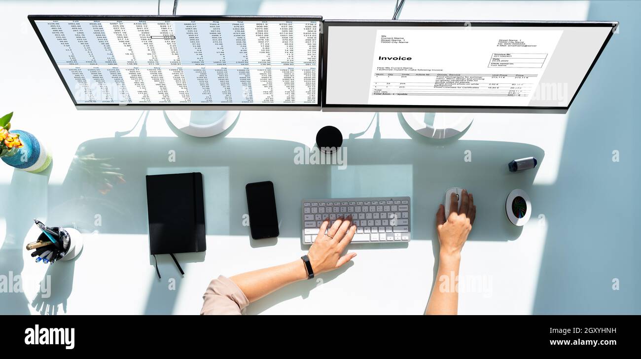 Spreadsheet Business Data Analyst Working On Computer Monitor Screen ...