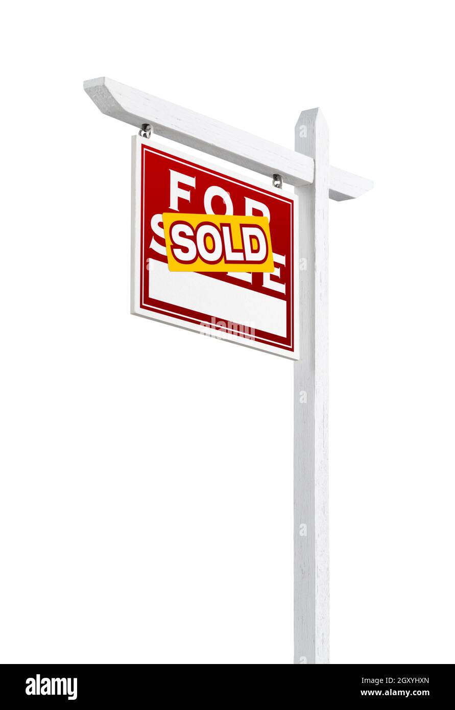 Left Facing Sold For Sale Real Estate Sign Isolated on a White ...