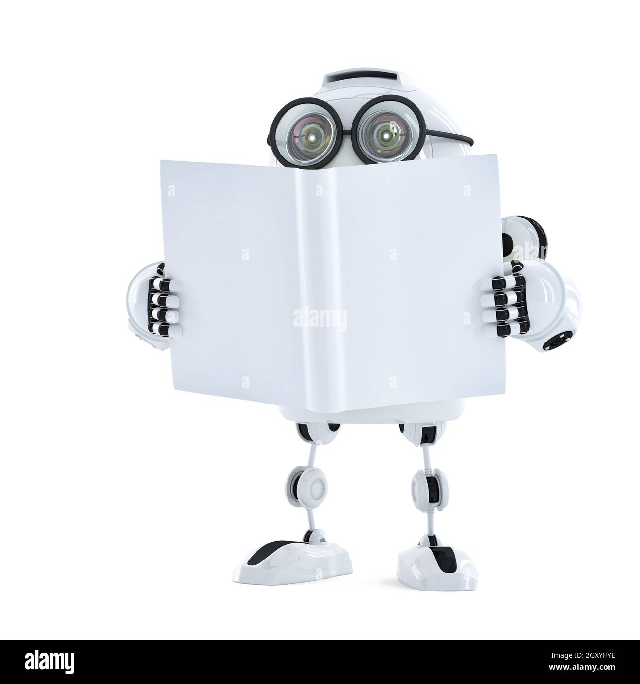 Robot reads a book. Technology concept. Isolated over white background ...