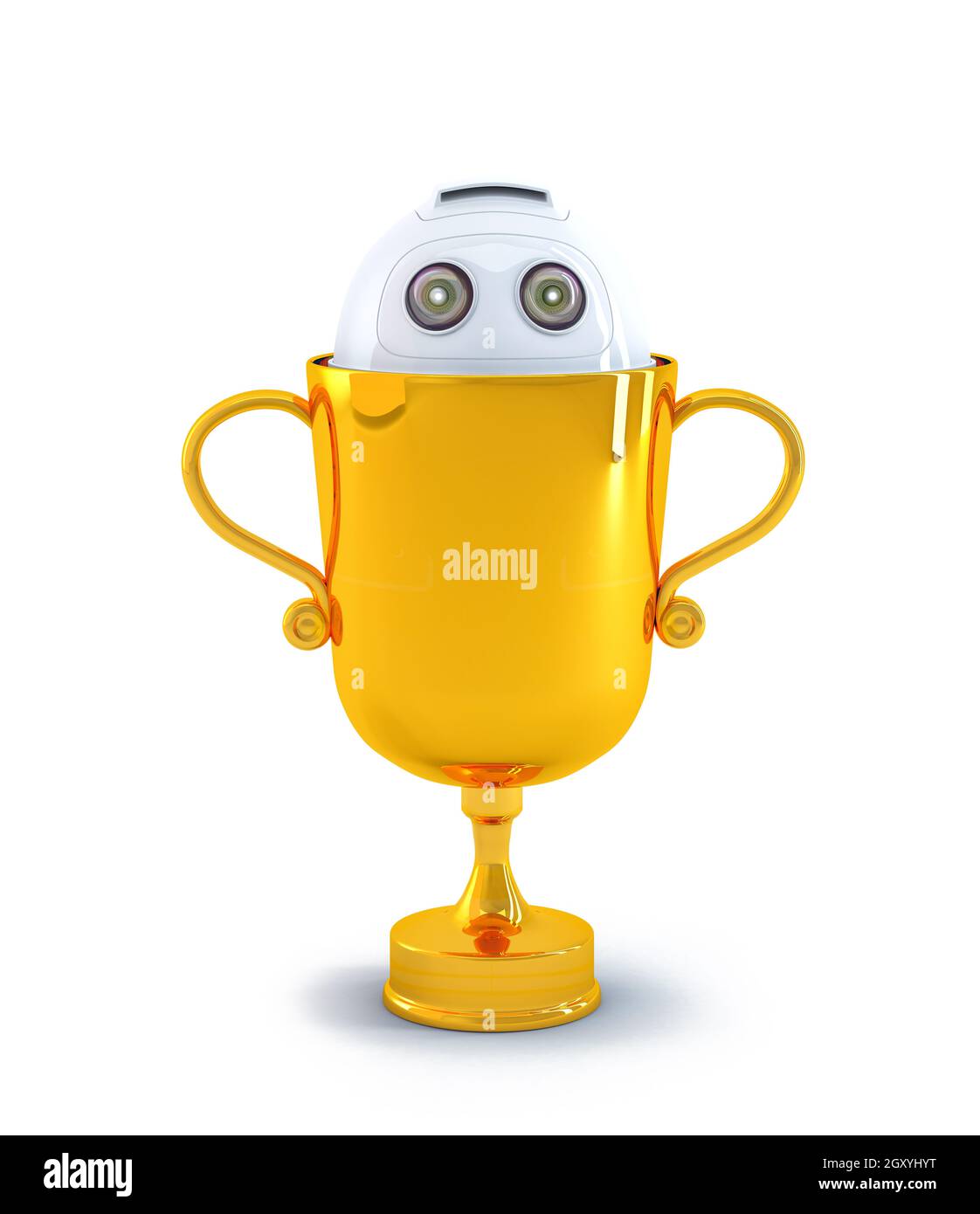 Robot inside the trophy. Technology concept. Isolated on white ...